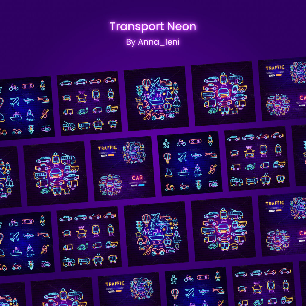 Transport Neon Outline Icons – MasterBundles