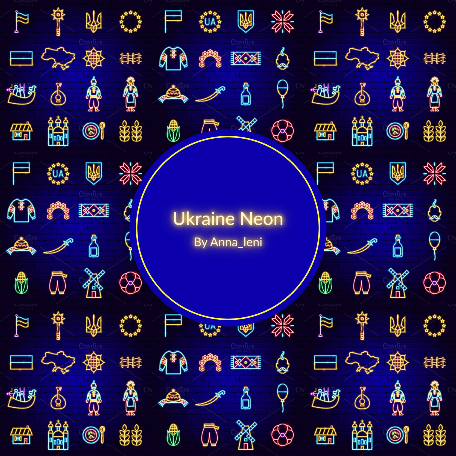 Ukraine Neon Retro Style Glowing Electric Symbols – MasterBundles