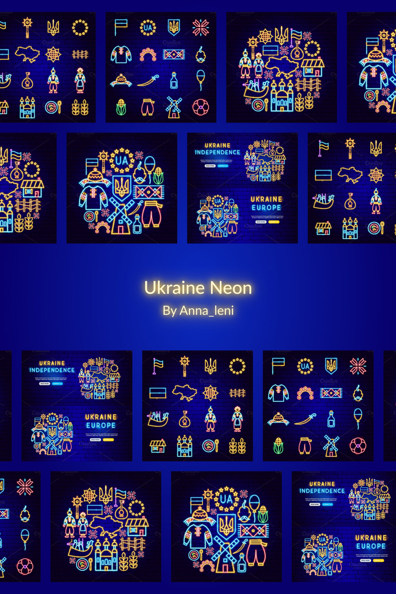 Ukraine Neon Retro Style Glowing Electric Symbols – MasterBundles