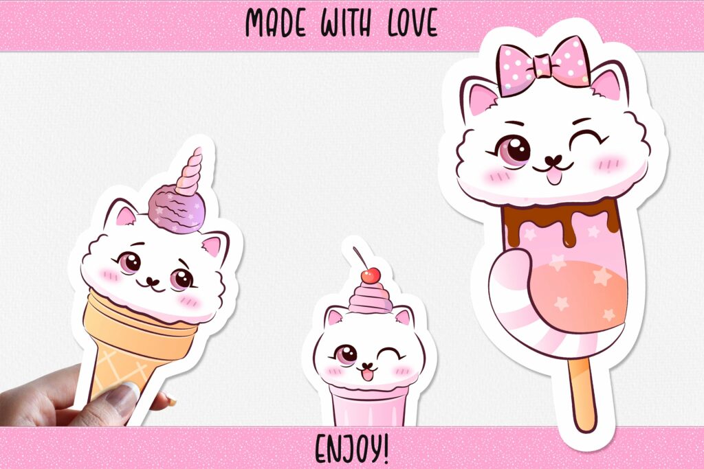 Cute Sweet Cats Printable Stickers. PNG, JPG. – MasterBundles