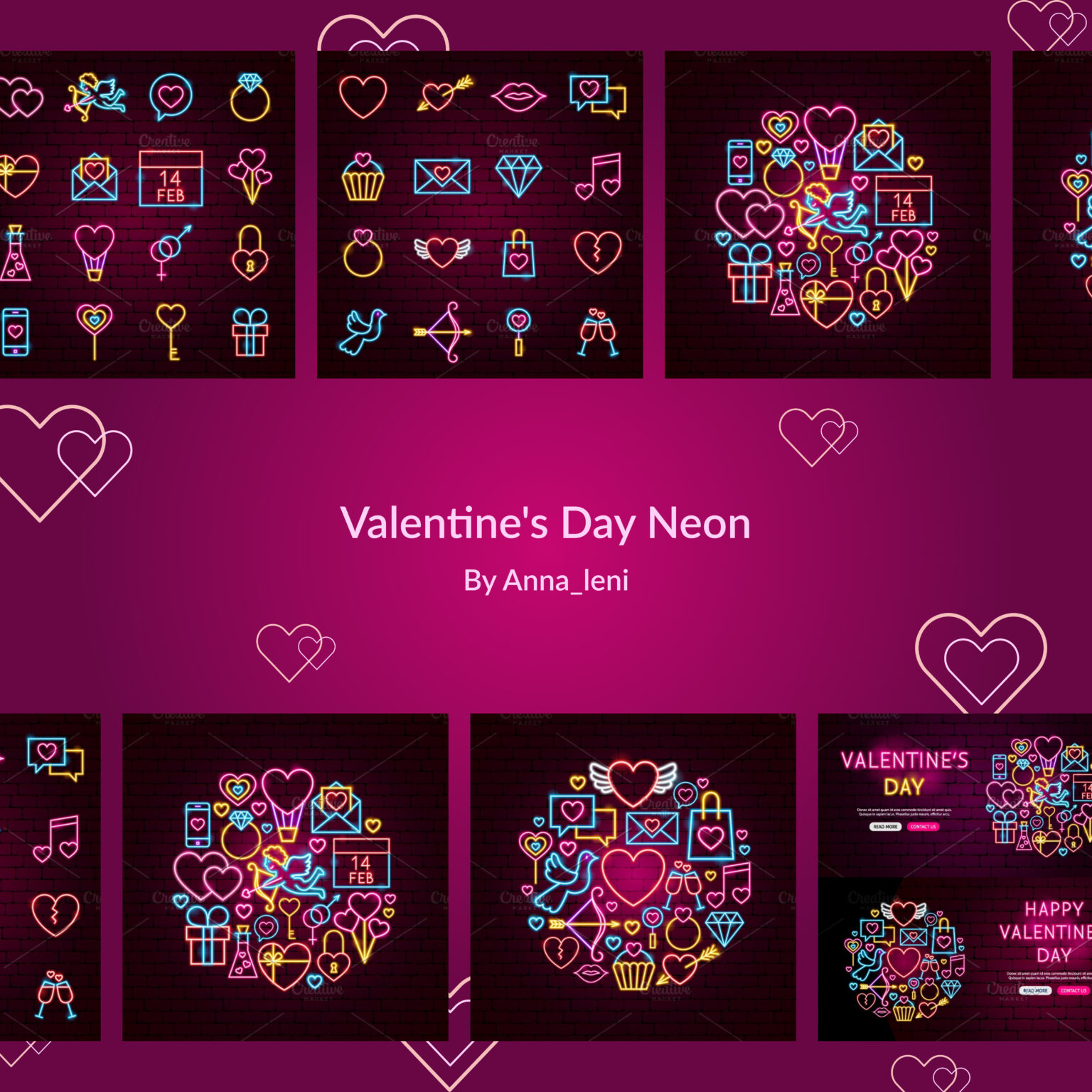 Valentine's Day Neon Symbols – MasterBundles