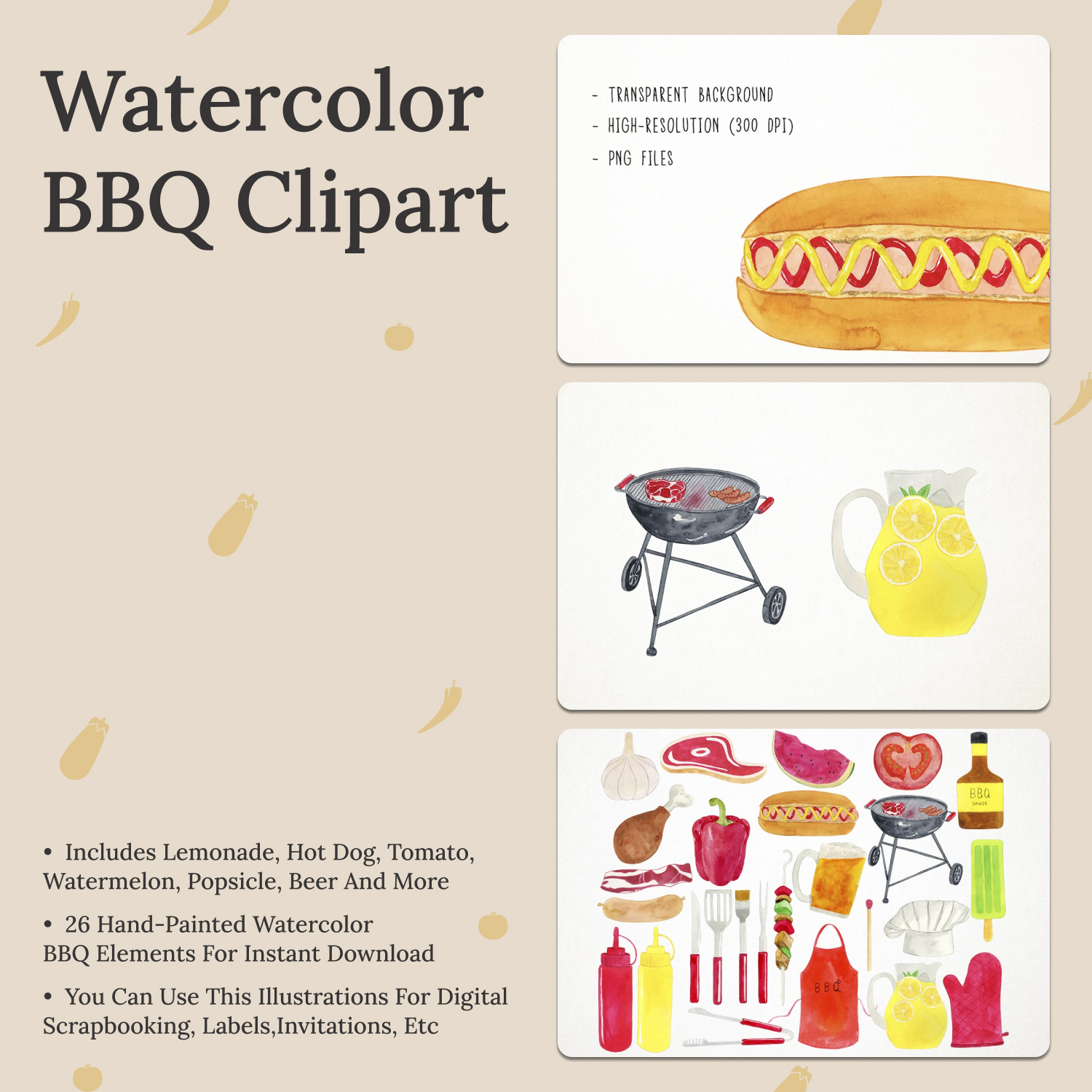 Watercolor BBQ Clipart – MasterBundles