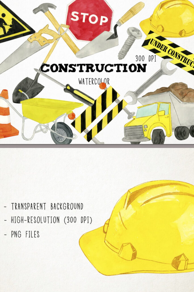 Watercolor Construction Clipart – MasterBundles