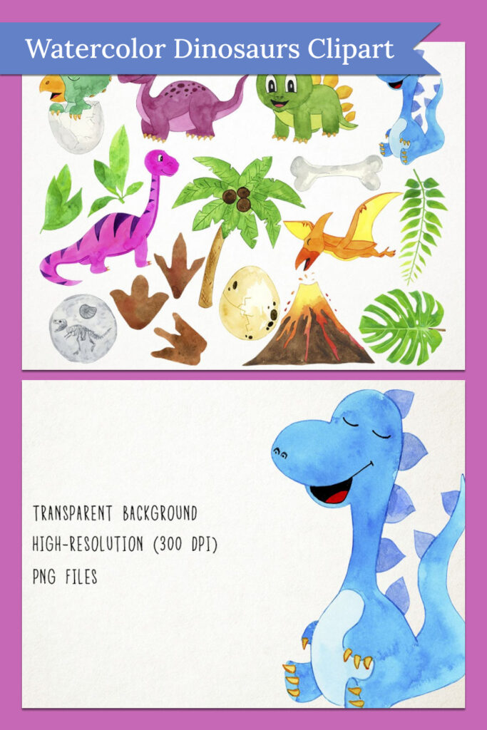 Watercolor Dinosaurs Clipart – MasterBundles