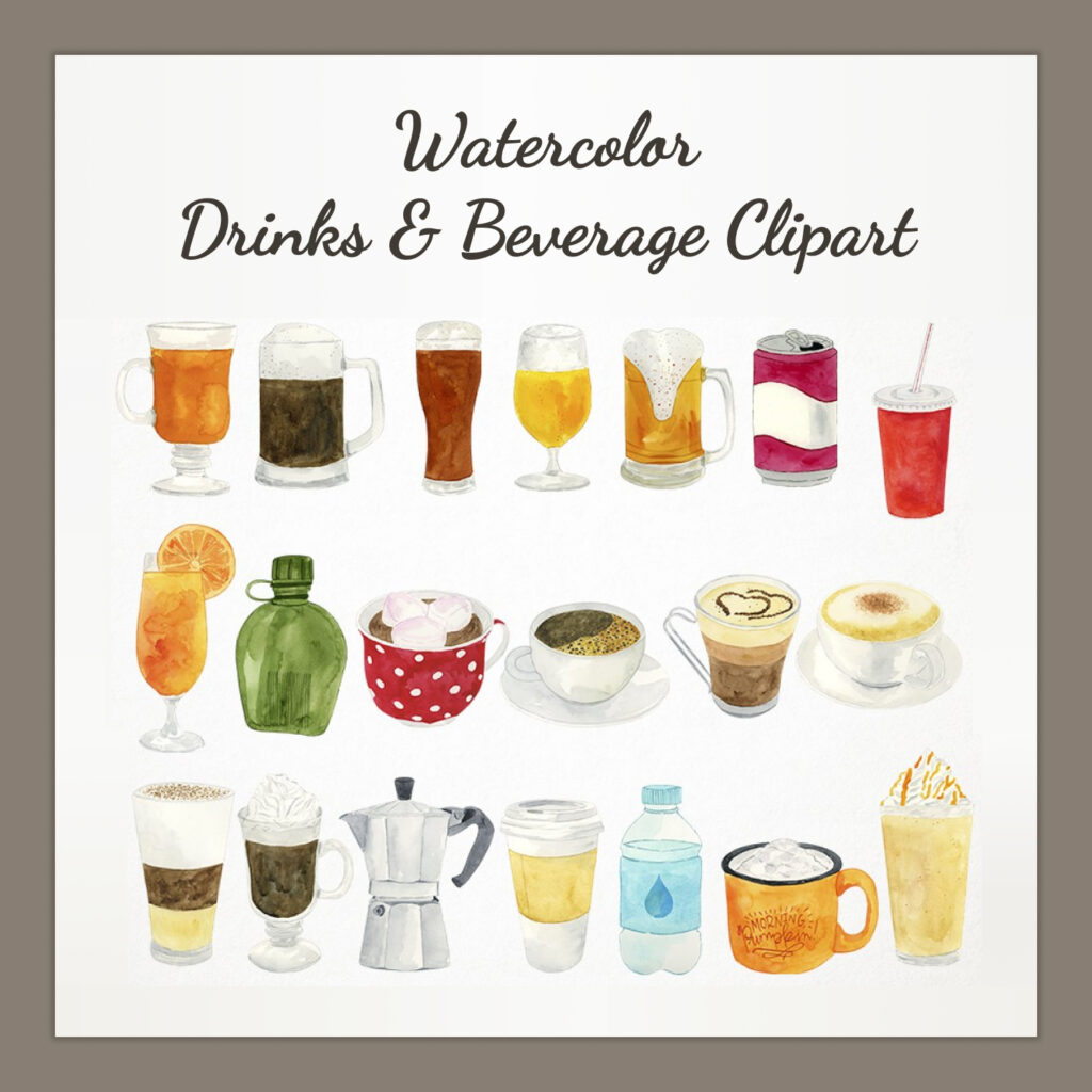 Watercolor Drinks & Beverage Clipart | Master Bundles