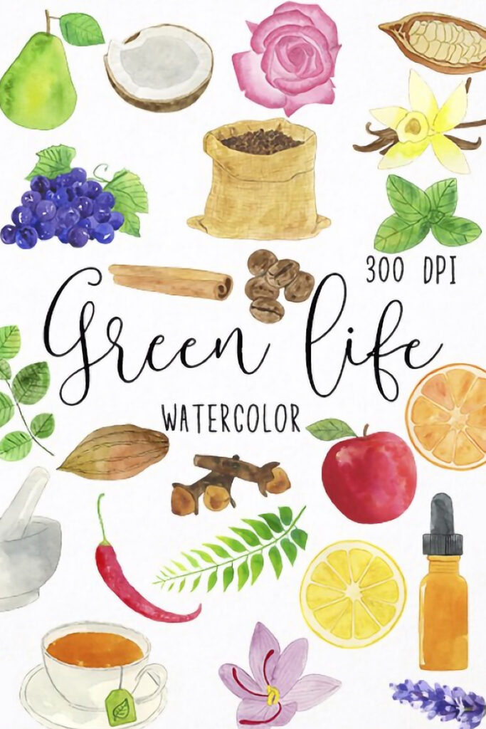 Watercolor Green Life Clipart – MasterBundles