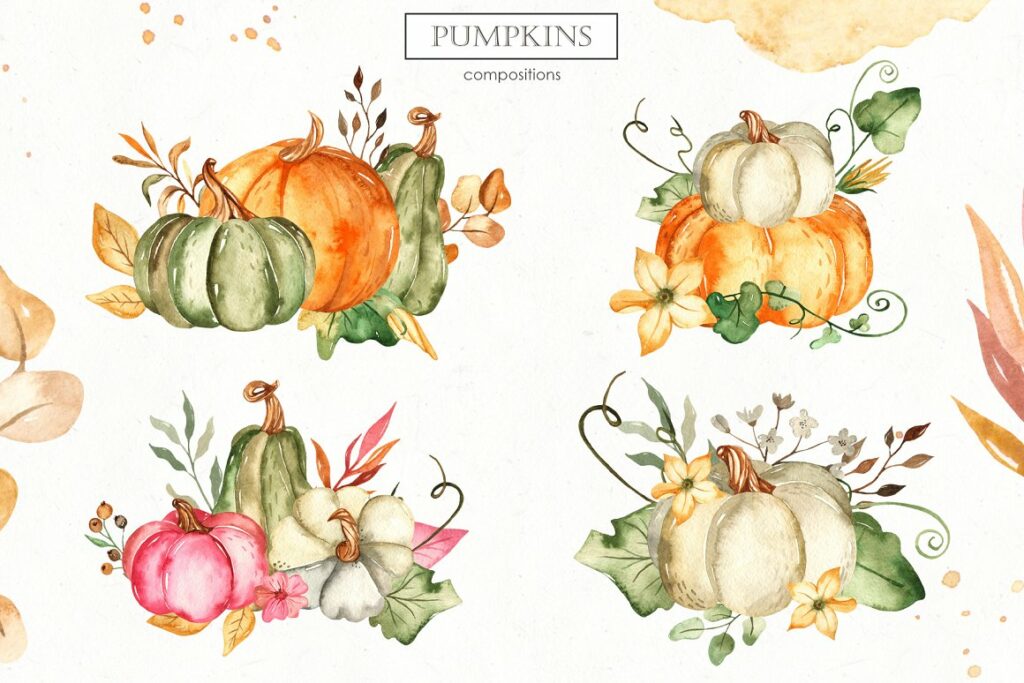 Pumpkins Watercolor Clipart Set – MasterBundles