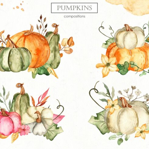 Pumpkins Watercolor Clipart Set | Master Bundles