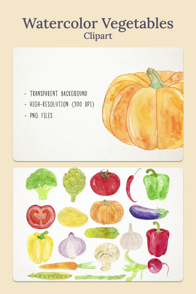 Watercolor Vegetables Clipart: 19 PNG – MasterBundles