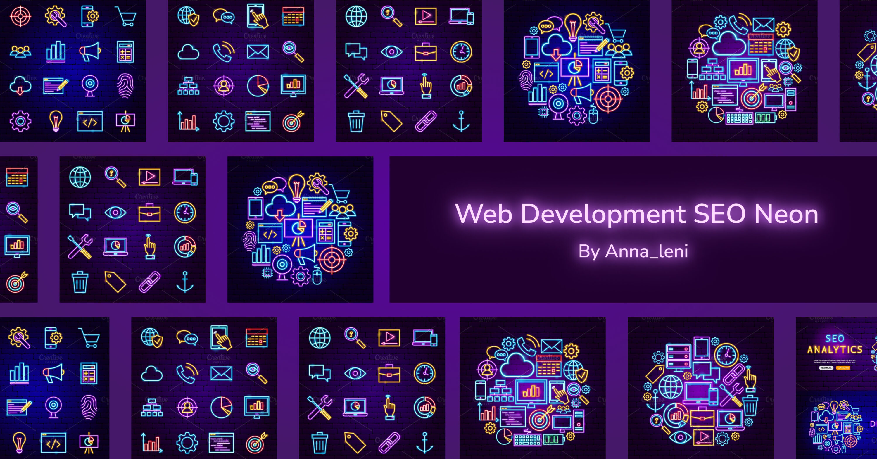 Web Development SEO Neon Icons – MasterBundles