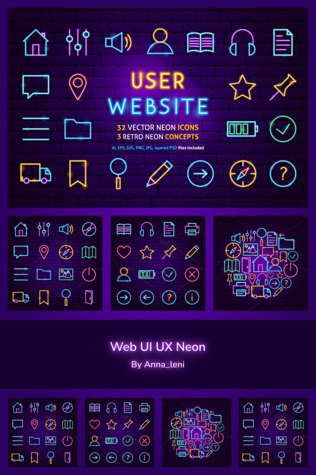 Web UI UX Neon Symbols – MasterBundles
