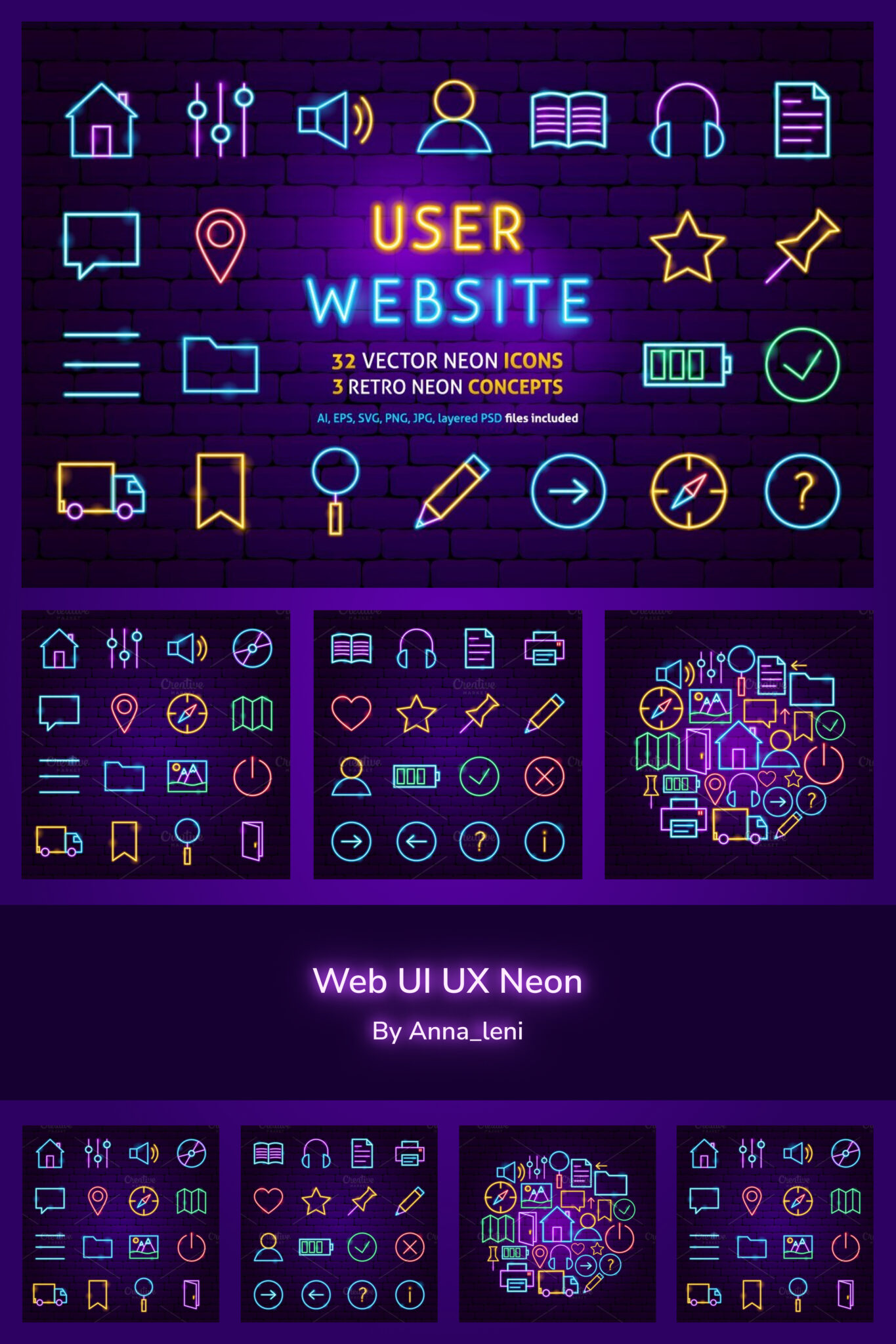 Web UI UX Neon Symbols – MasterBundles