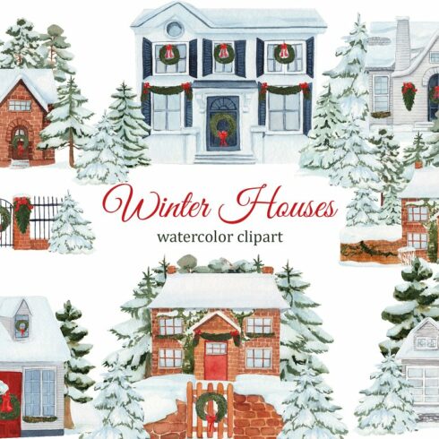 Watercolor Winter House Clipart | Master Bundles