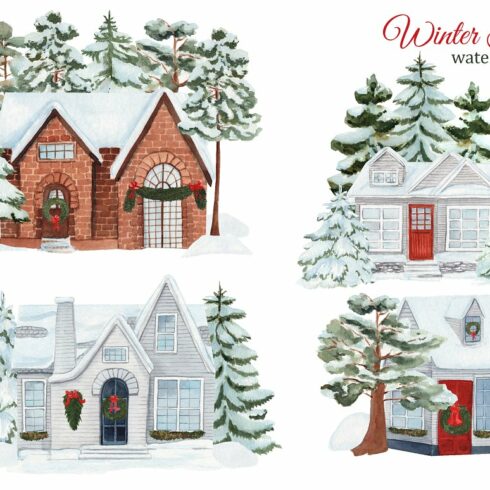 Watercolor Winter House Clipart | Master Bundles