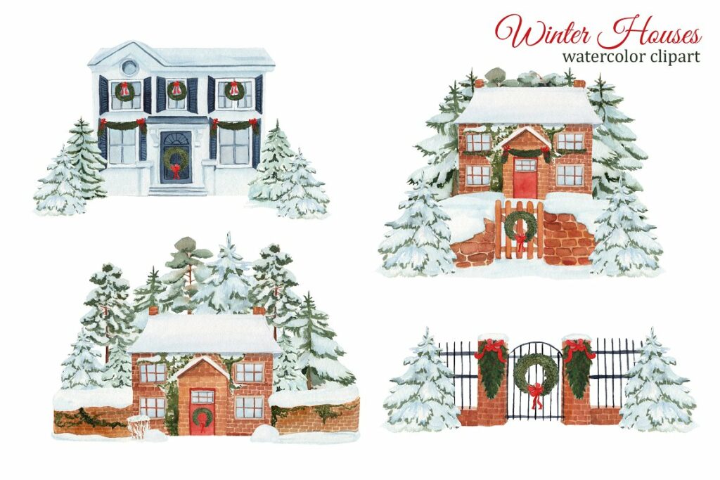 Watercolor Winter House Clipart – MasterBundles