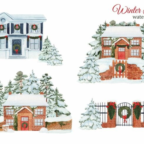 Watercolor Winter House Clipart | Master Bundles