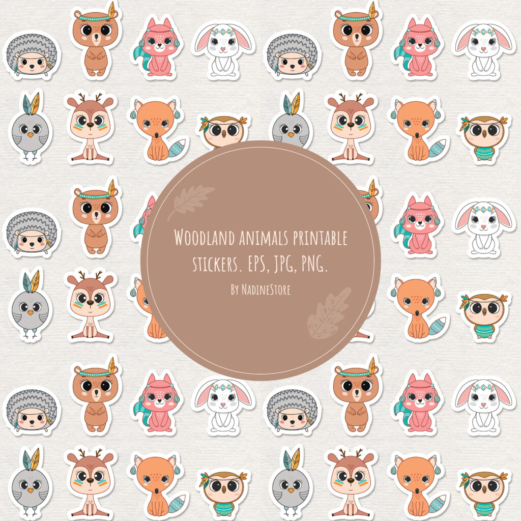 Woodland Animals Printable Stickers. EPS, JPG, PNG. – MasterBundles