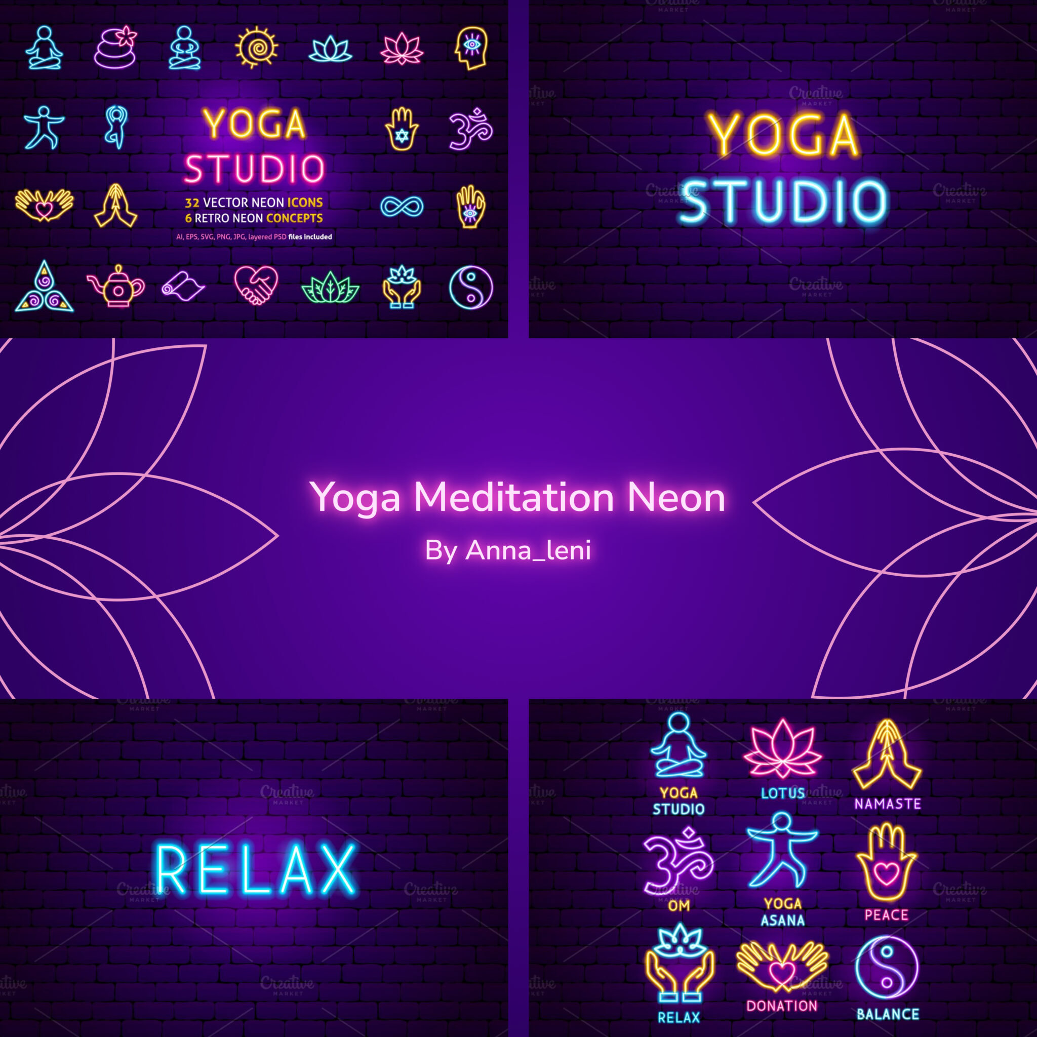 Yoga Meditation Neon – MasterBundles