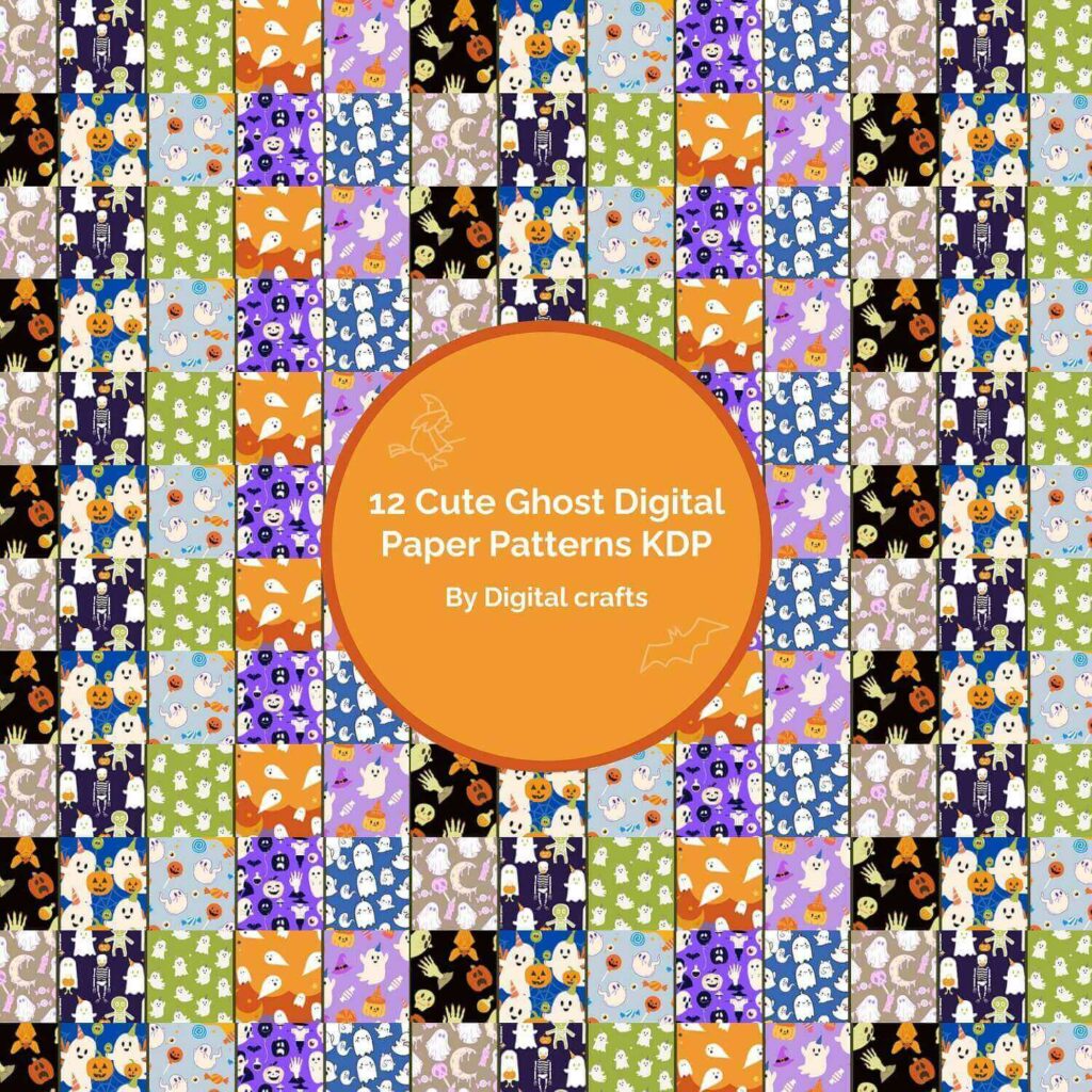 12 Cute Ghost Digital Paper Patterns KDP | Master Bundles