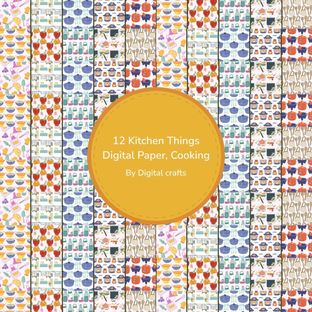 12 Kitchen Things Digital Paper, Cooking | Master Bundles