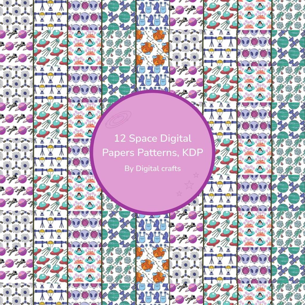 12 Space Digital Papers Patterns, KDP – MasterBundles