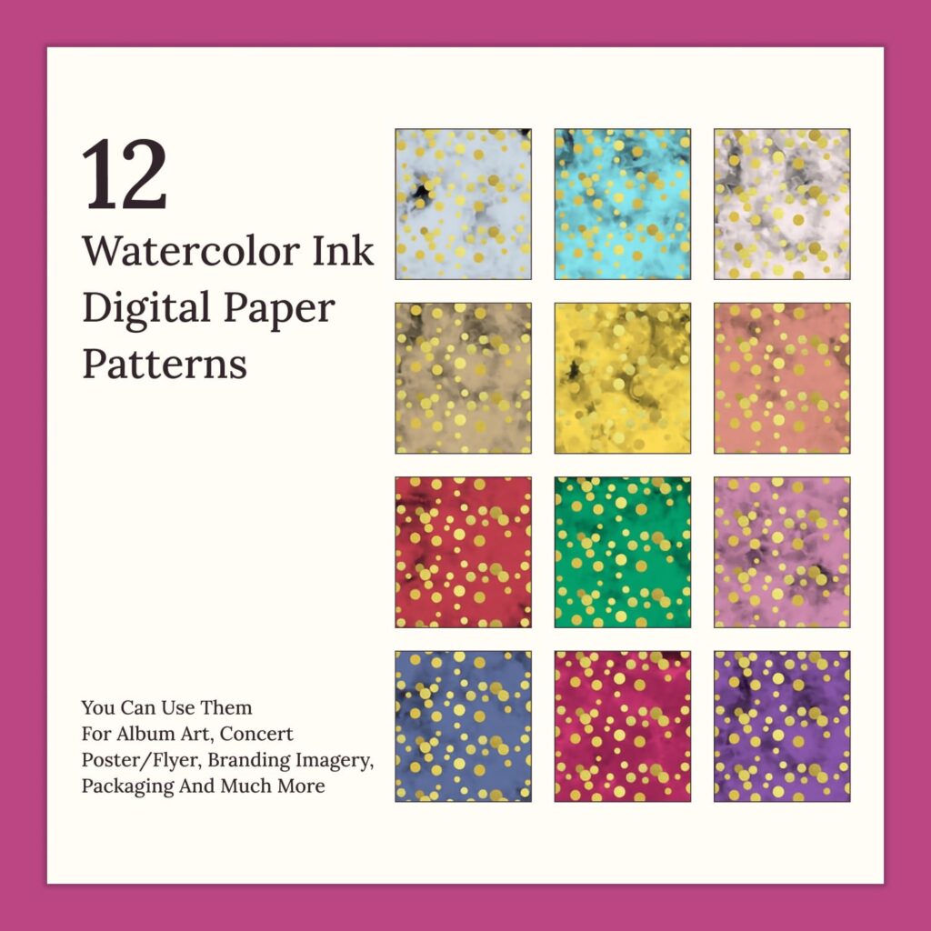 12 Watercolor Ink Digital Paper Patterns | Master Bundles