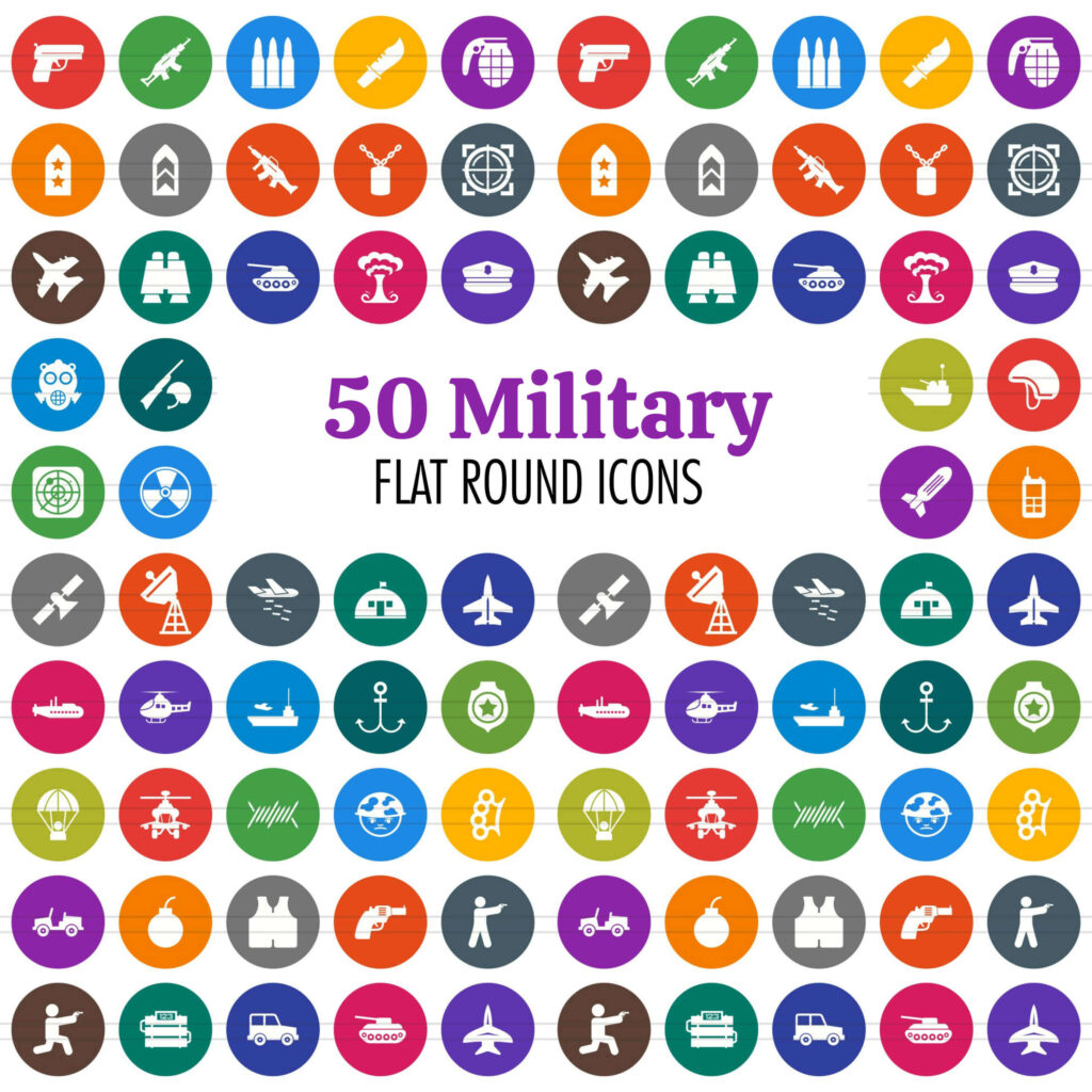 50 Military Flat Round Icons | Master Bundles