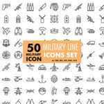 50 Military Line Icons – MasterBundles