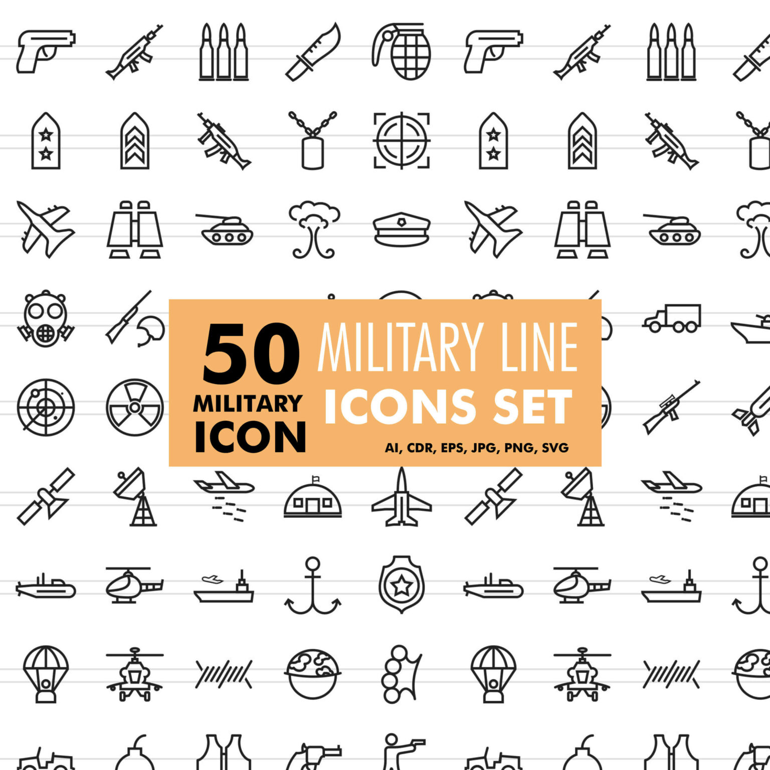 50 Military Line Icons – MasterBundles