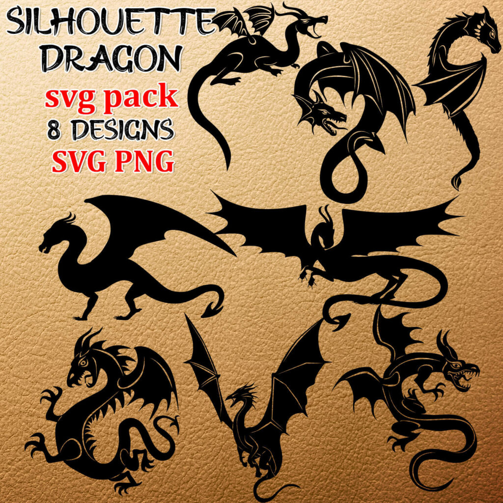 8 Silhouette Dragon SVG Designs – MasterBundles