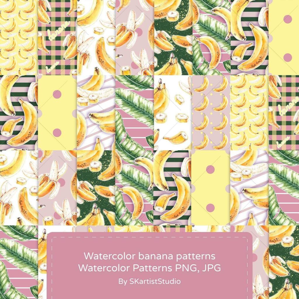 Watercolor Banana Patterns Watercolor Patterns PNG, JPG – MasterBundles