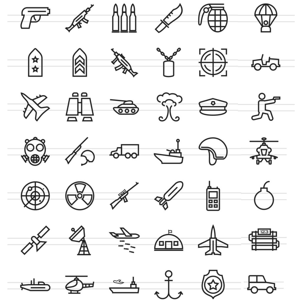 50 Military Line Icons – MasterBundles