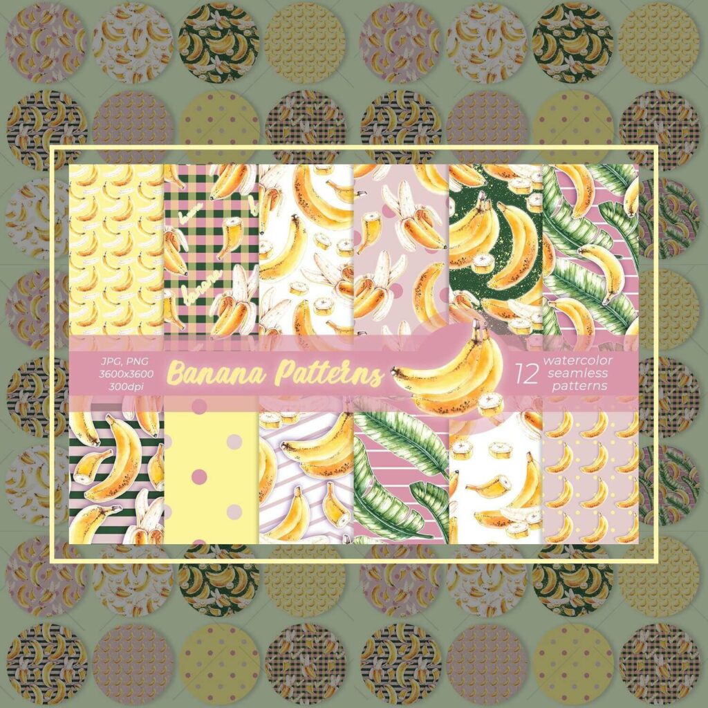 Watercolor Banana Patterns Watercolor Patterns PNG, JPG – MasterBundles