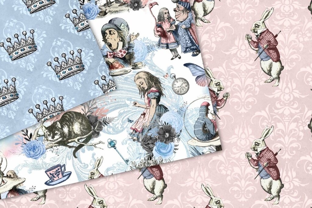 Alice In Wonderland Blue And Blush Digital Paper – MasterBundles