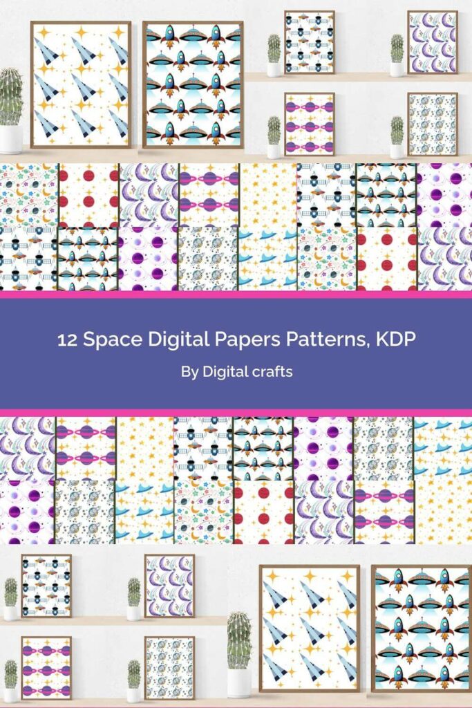 12 Space Digital Papers Patterns, KDP – MasterBundles