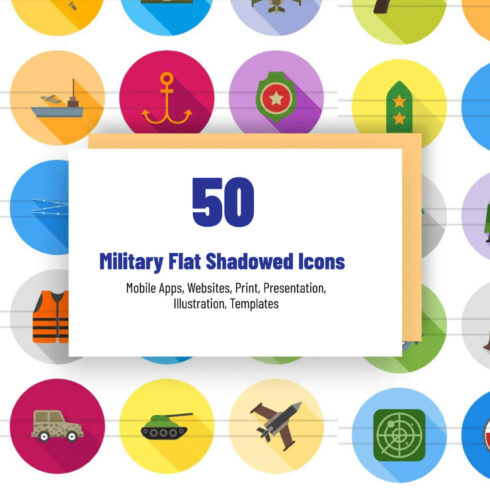 50 Military Flat Shadowed Icons | MasterBundles