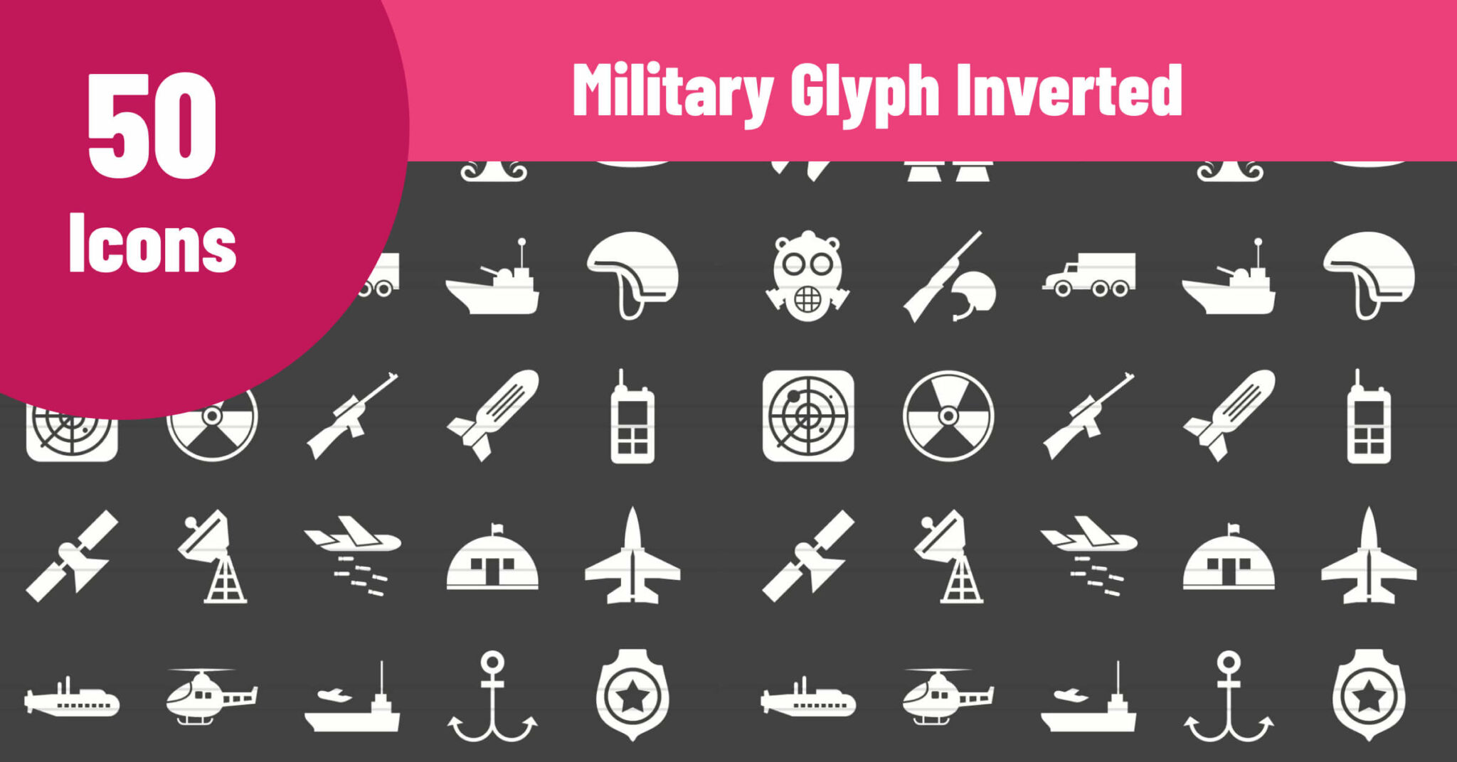 50 Military Glyph Inverted Icons – MasterBundles