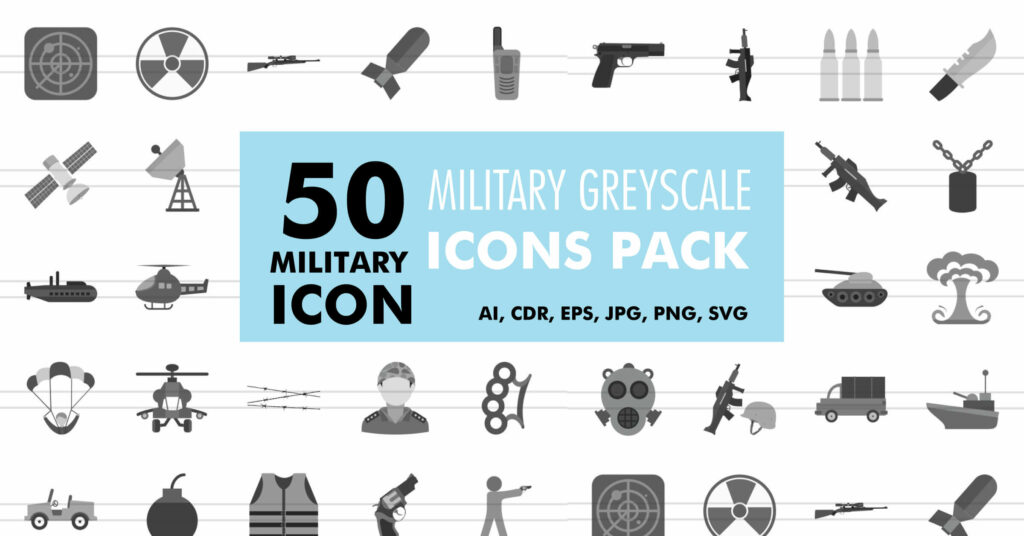 50 Military Greyscale Icons – MasterBundles