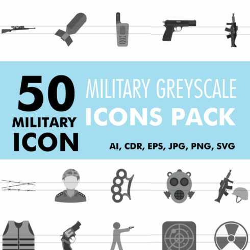 50 Military Greyscale Icons – MasterBundles