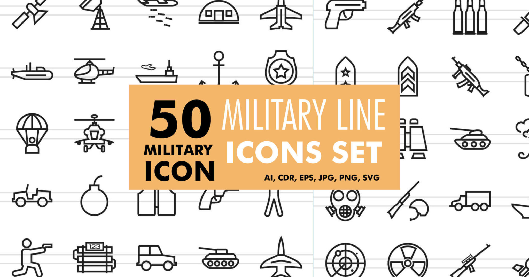 50 Military Line Icons – MasterBundles