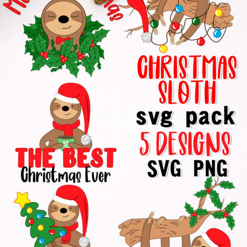 5 Christmas Sloth SVG Designs | Master Bundles