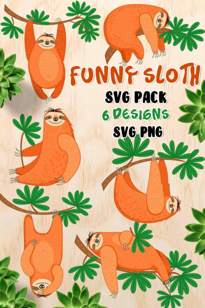 6 Funny Sloth SVG Files – MasterBundles