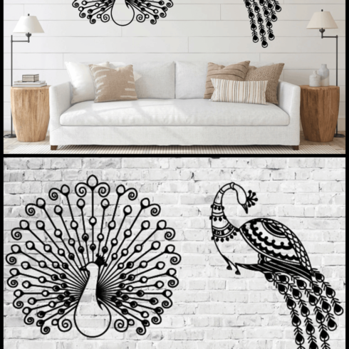 Peacock Design Laser Cut SVG DXF Files Wall Sticker Engraving Decal ...