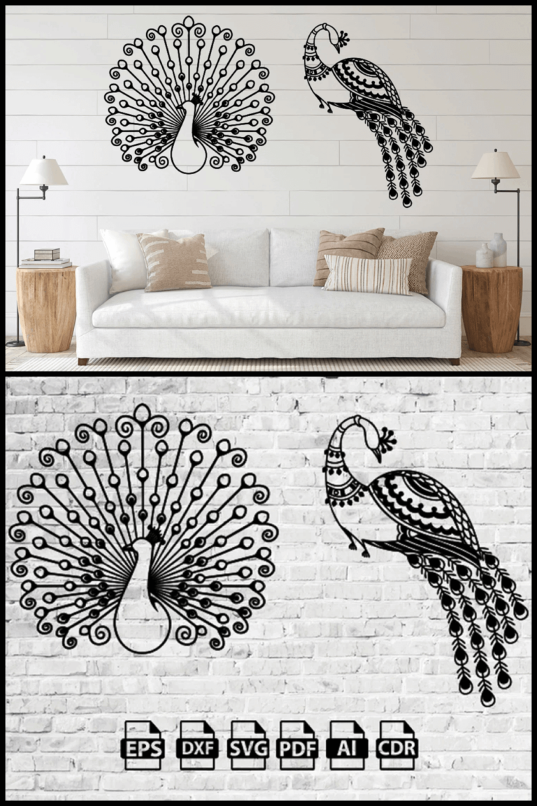 Peacock Design Laser Cut SVG DXF Files Wall Sticker Engraving Decal ...