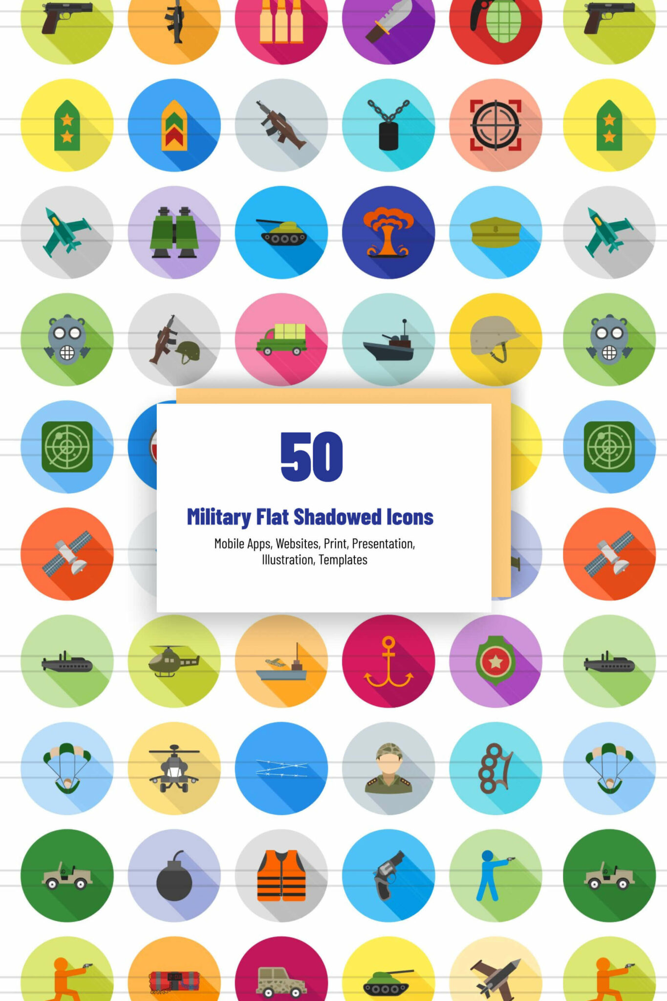 50 Military Flat Shadowed Icons – MasterBundles