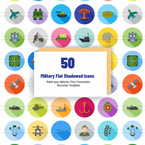 50 Military Flat Shadowed Icons | MasterBundles