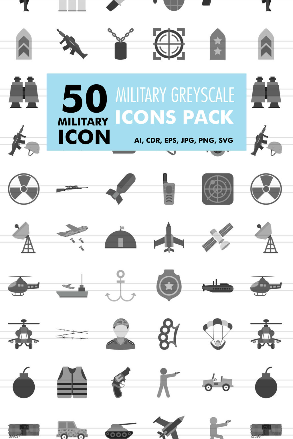 50 Military Greyscale Icons – MasterBundles