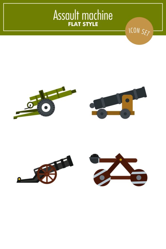 Assault Machine Icon Set, Flat Style – MasterBundles