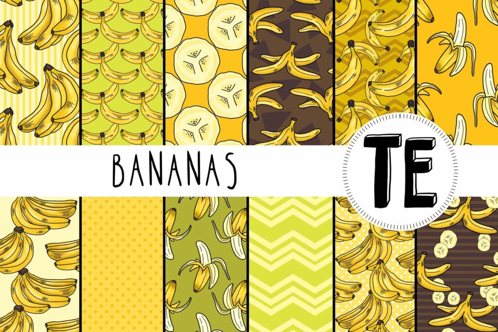 12 Banana Seamless Patterns - Summer, Tropical Fruit. | Master Bundles