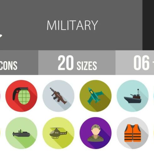 50 Military Flat Shadowed Icons | MasterBundles